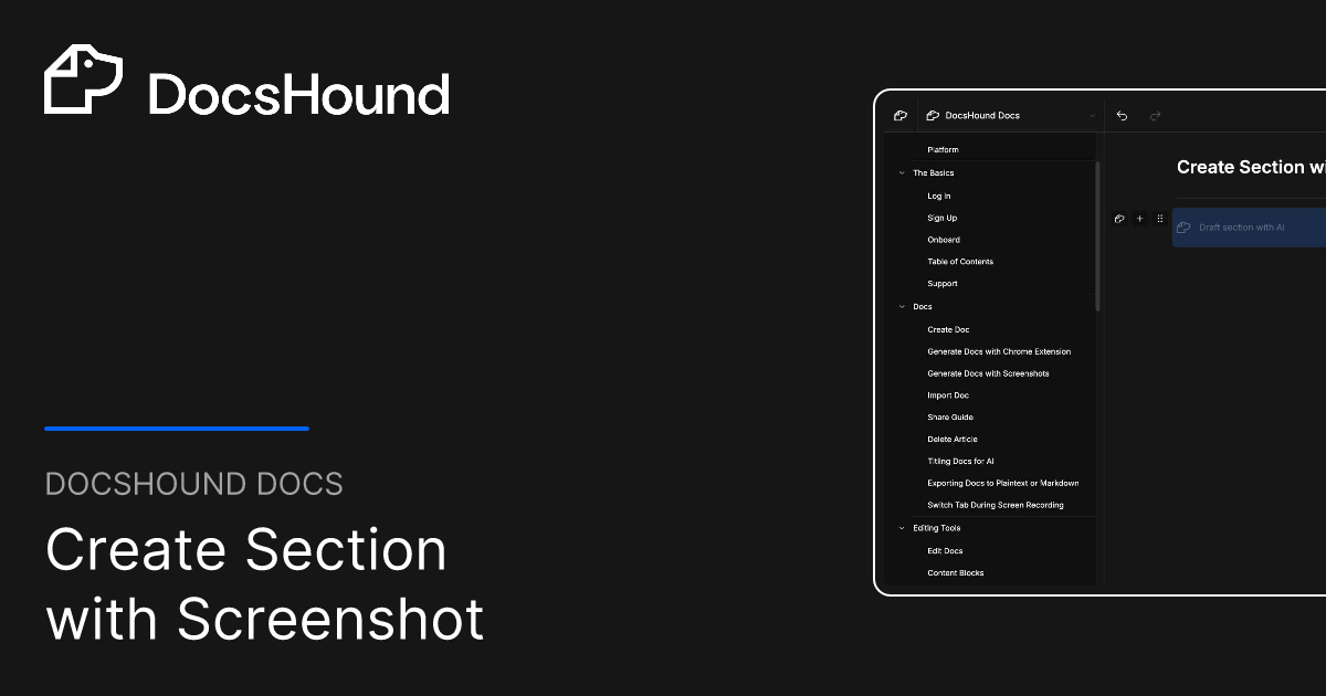 Create Section with Screenshot | DocsHound Docs
